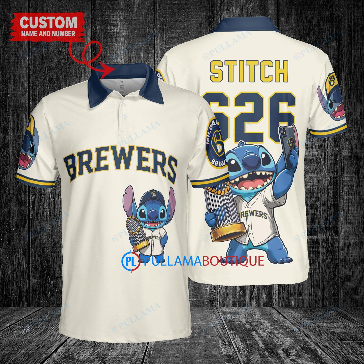 Milwaukee Brewers Trophy Custom Cream Polo Shirts - Pullama