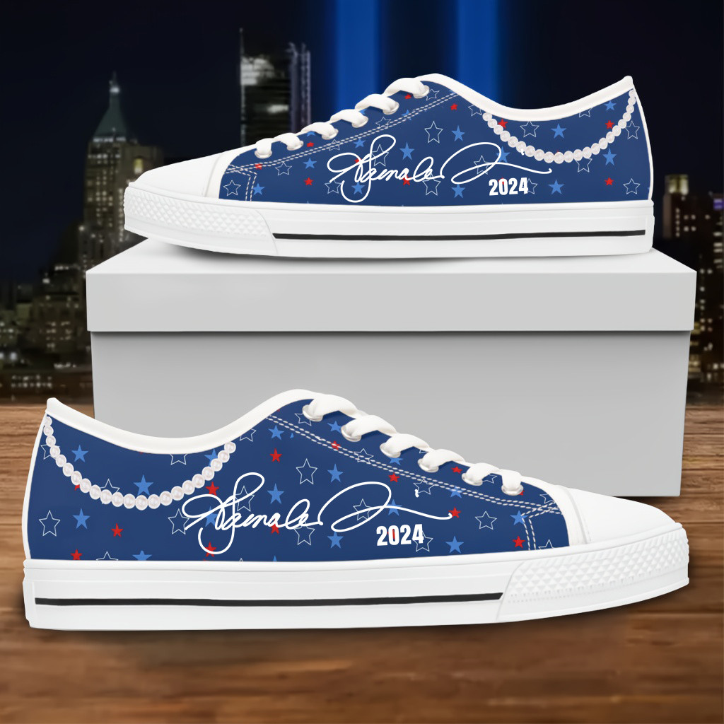 Kamala Harris Signature 2024 Vote Blue Low Top Sneakers Kamala Harris ...