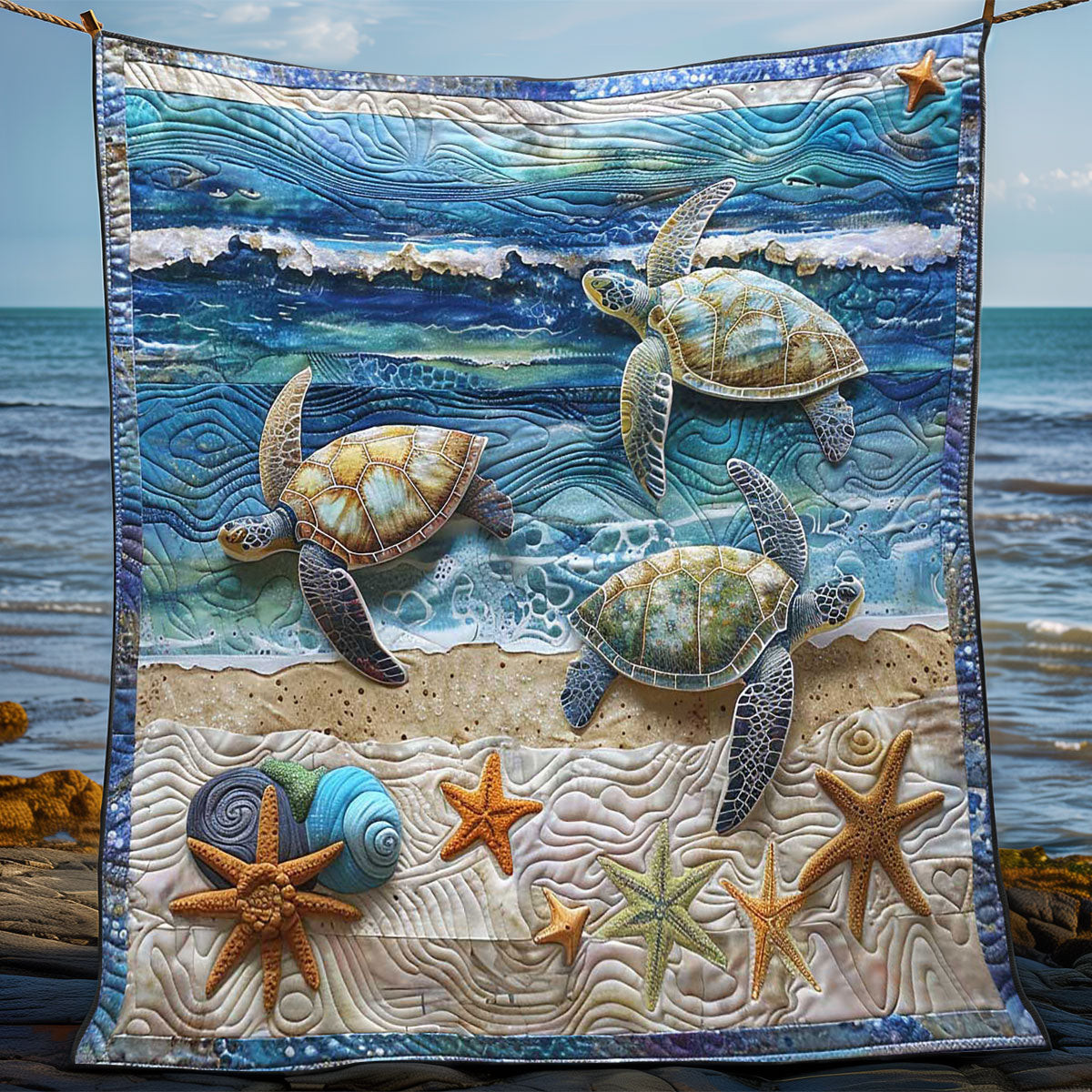 Coastal Turtle Cove Quilt Blanket Gifts With Turtles On Them ...