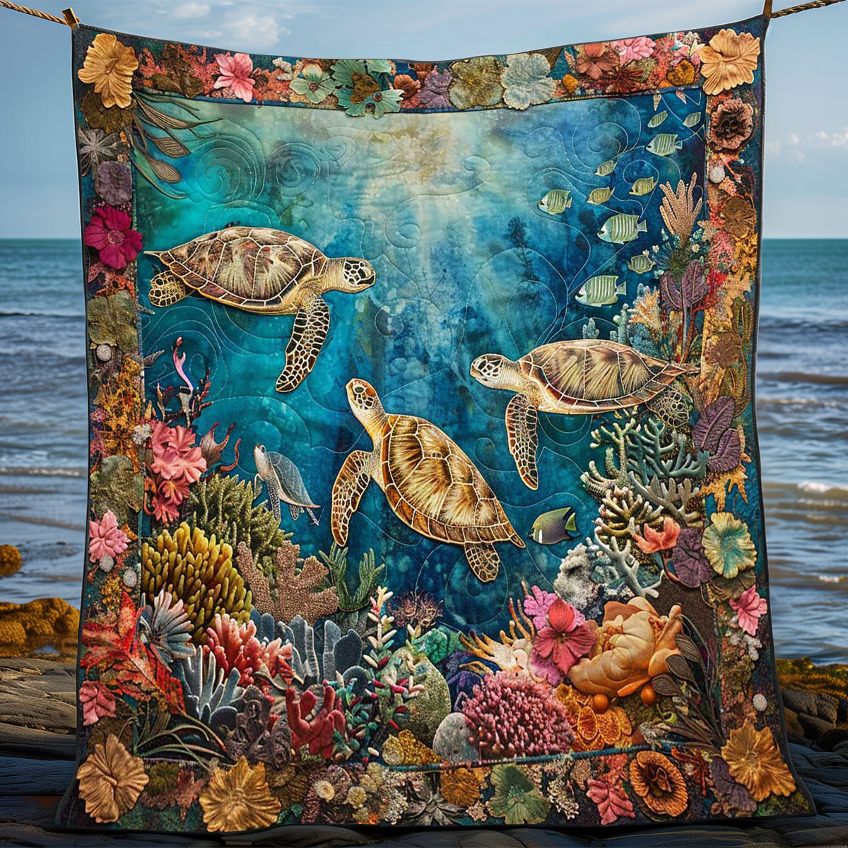 Serene Turtle Reef Quilt Blanket Gifts With Turtles On Them ...