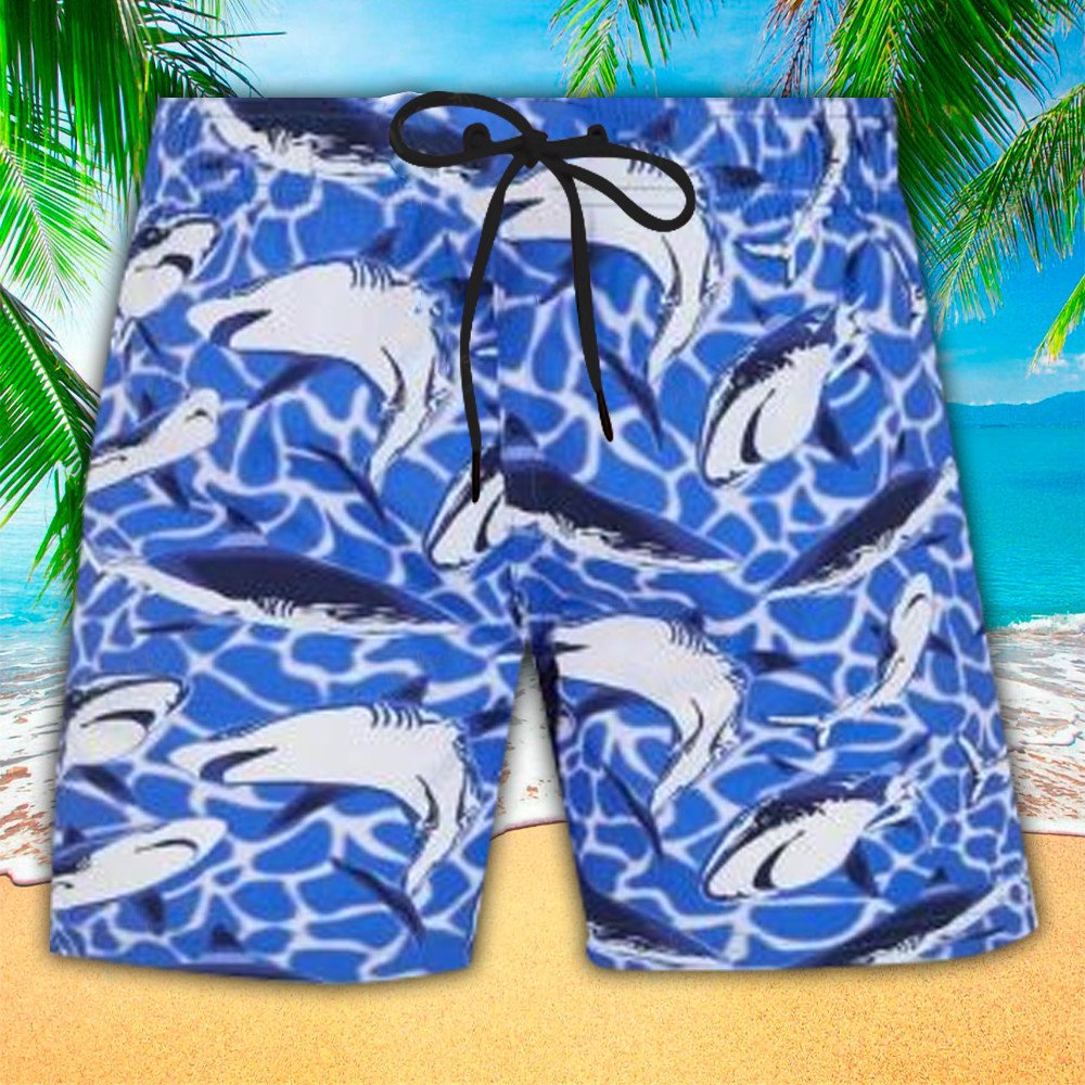 Shark Swim Trunks, Shark & Wave Pattern - Myalohashirt.com
