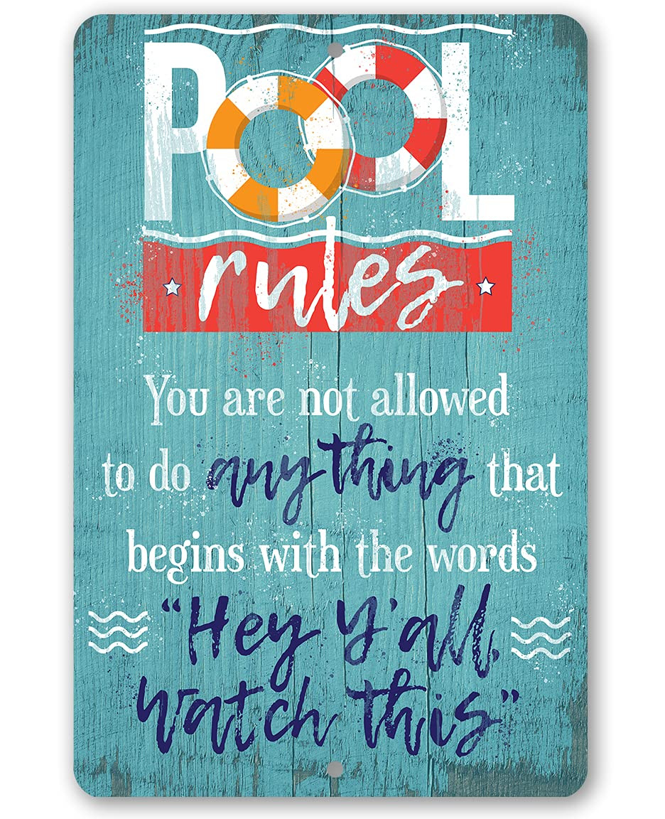 Funny Pool Rules Metal Sign Hey You All Watch This Pool Decor - Aeticon