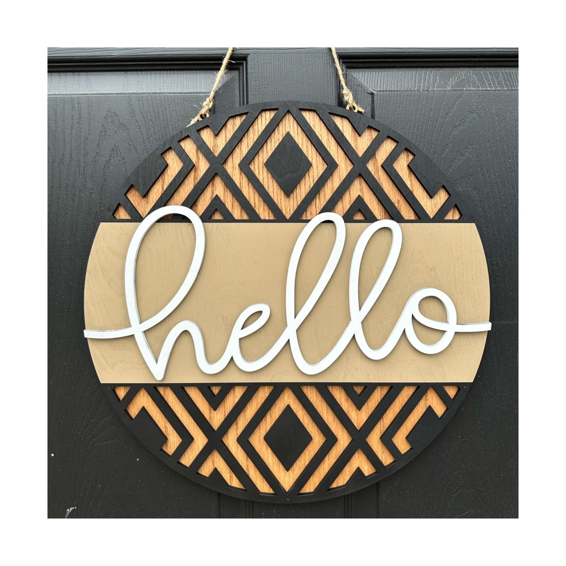 Hello Door Hanger, Front Door Decor with Geometric Pattern, Everyday ...