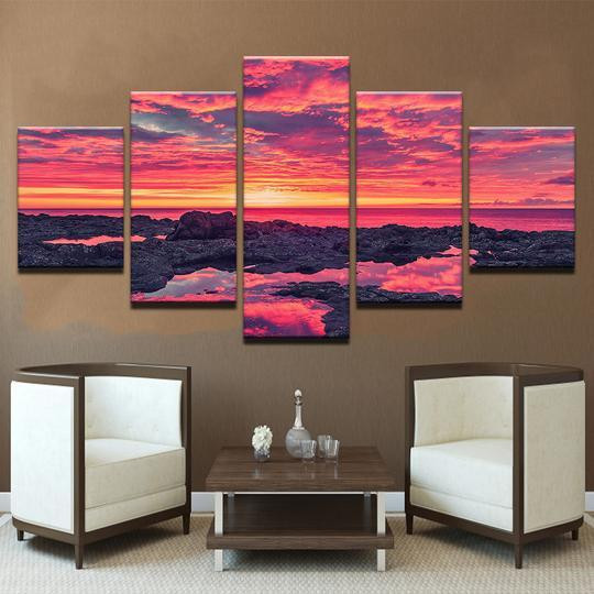 Colorful Sunrise At The Beach Space 5 Panel Canvas Art Wall Decor ...