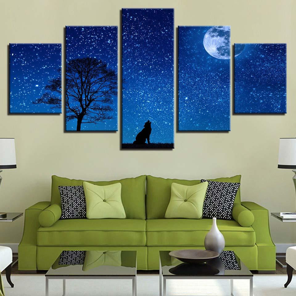 Moon 9 Space 5 Panel Canvas Art Wall Decor Luxury Multi Canvas Prints ...