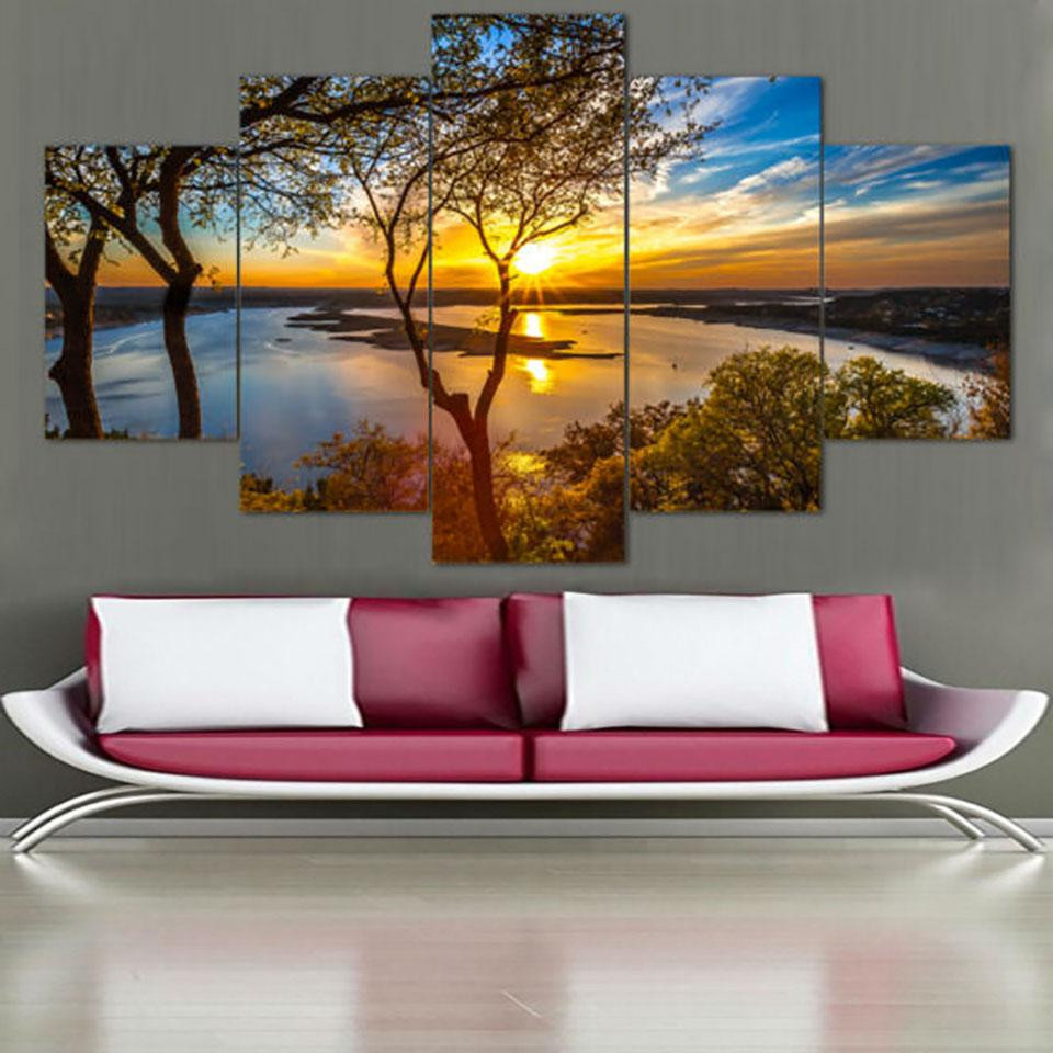 Beautiful Sunrise Natural Landscape 1 Nature 5 Panel Canvas Art Wall ...