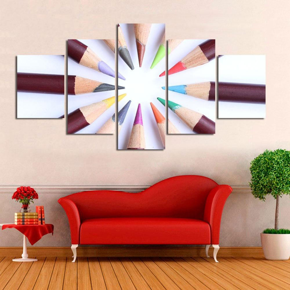 Color Pencils 3 Abstract 5 Panel Canvas Art Wall Decor Luxury Multi ...