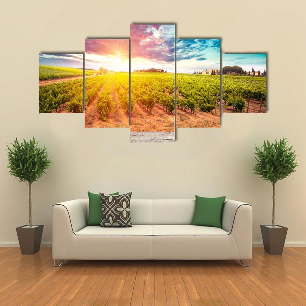 Landscape Of Tuscany With Desk Of Yellow Wood Nature 5 Panel Canvas Art ...