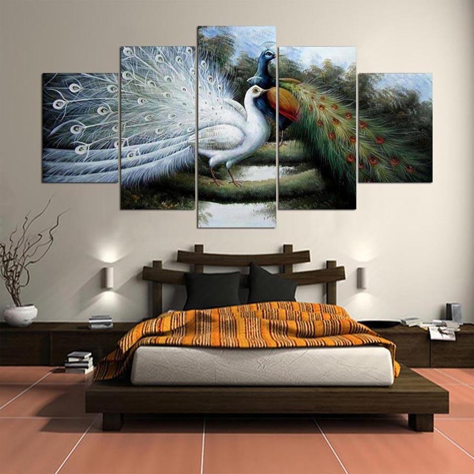 Peacock 8 Animal 5 Panel Canvas Art Wall Decor Luxury Multi Canvas ...