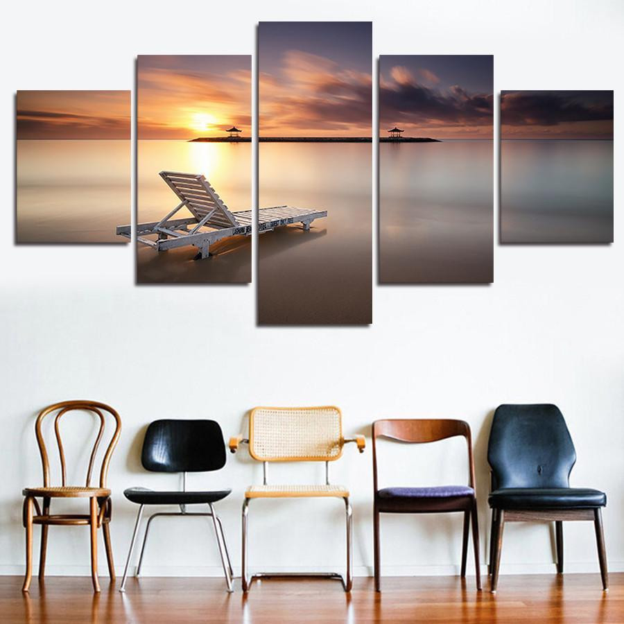 Sunset Beach Space 5 Panel Canvas Art Wall Decor Luxury Multi Canvas ...
