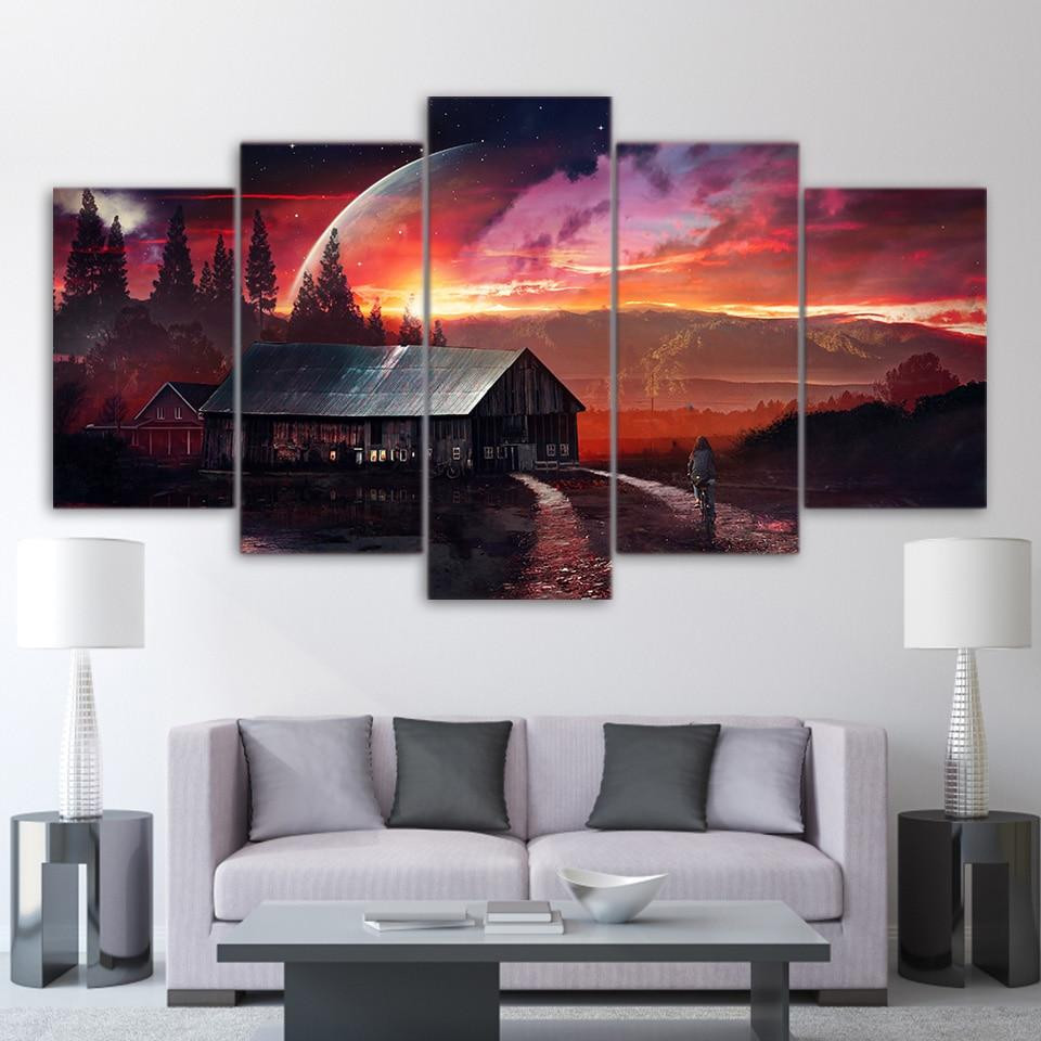 spectacular barn Nature 5 Panel Canvas Art Wall Decor Luxury Multi ...