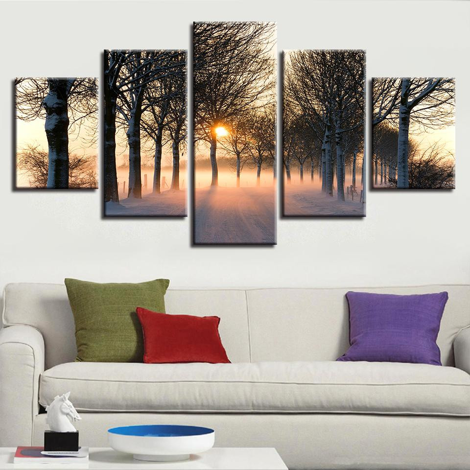 Forest Sunshine 01 Nature 5 Panel Canvas Art Wall Decor Luxury Multi ...