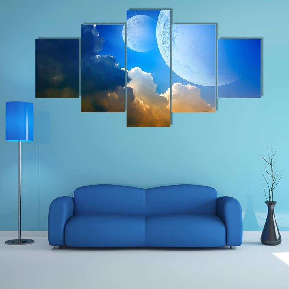 3D Fantasy Landscape Space 5 Panel Canvas Art Wall Decor Luxury Multi ...