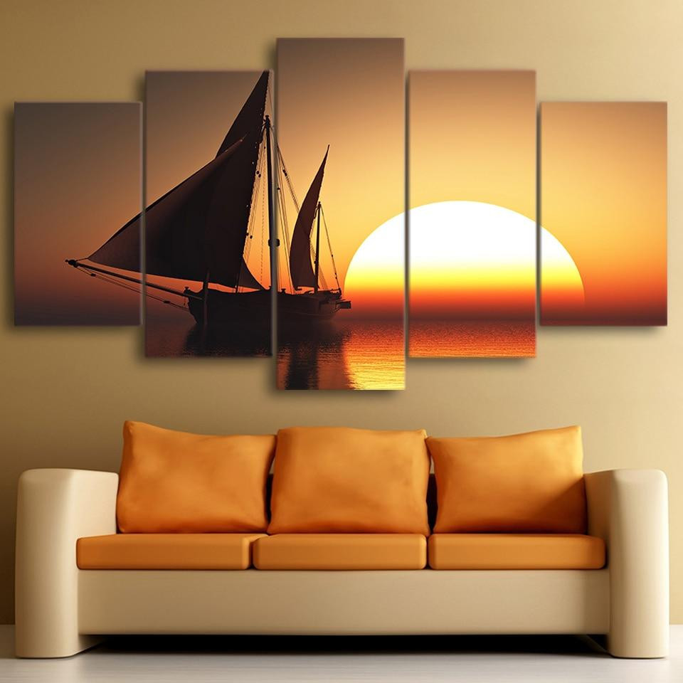 sun Sea ship 01 Space 5 Panel Canvas Art Wall Decor Luxury Multi Canvas ...