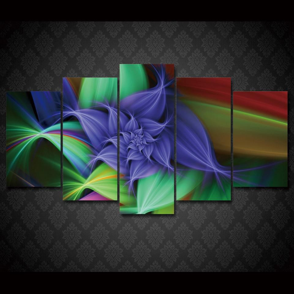 Colourful Flowers Abstract 5 Panel Canvas Art Wall Decor Luxury Multi ...