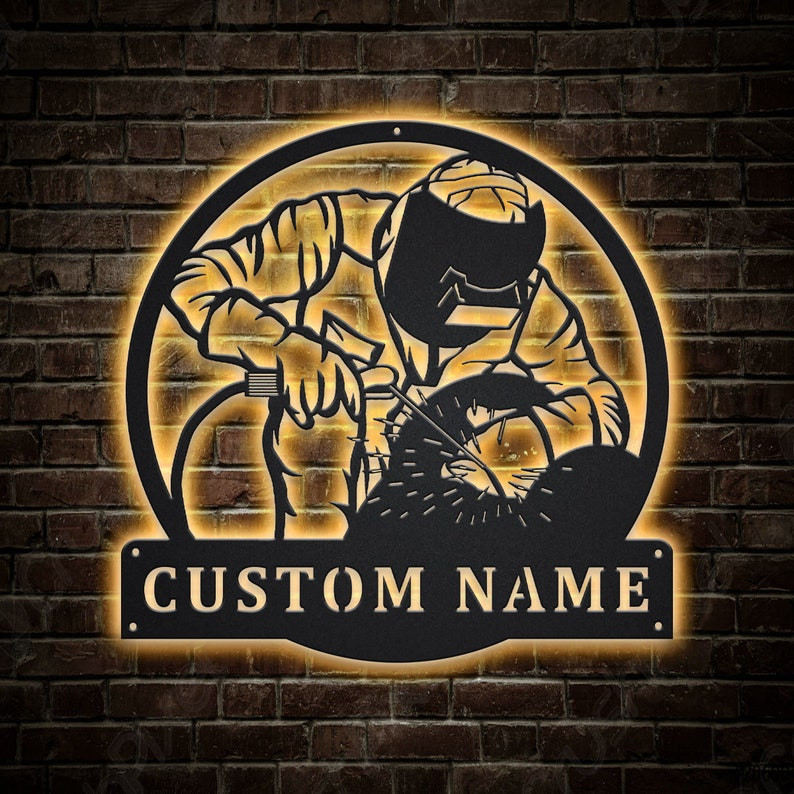 Personalized Welder Monogram Metal Sign WITH LED/WITHOUT LED Lights Cu ...