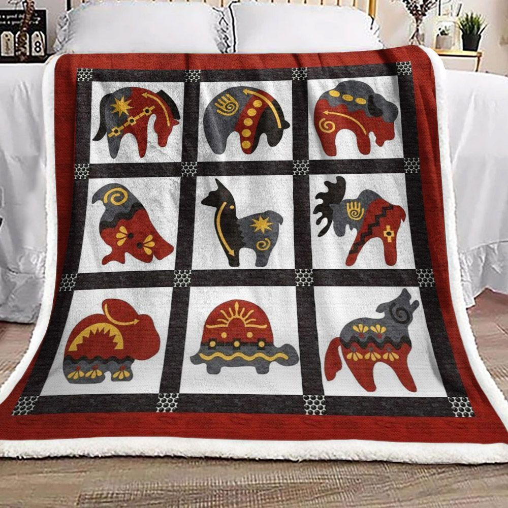 Native American Animals Sherpa Fleece Blanket - DESIGN-TREND