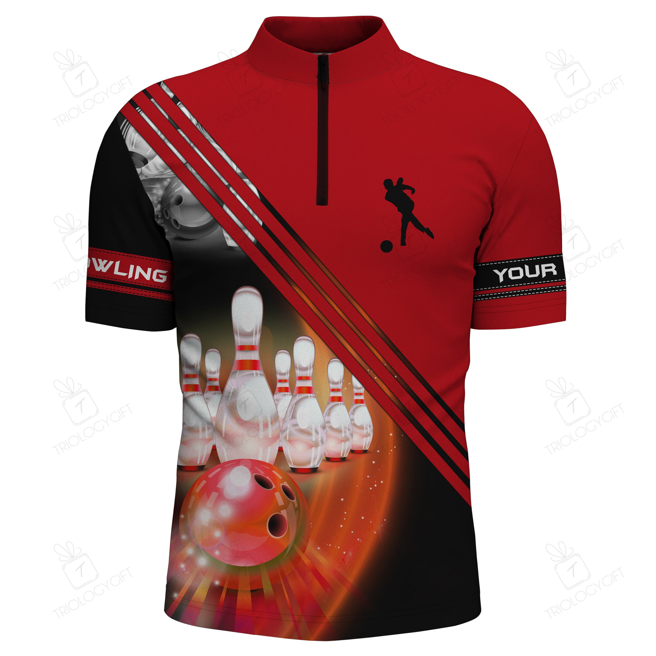 Bowling Quarter Zip Shirts For Men Custom Bowling Ball And Pins Team ...