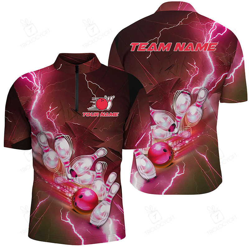 Lightning Strike Custom Red Bowling Polo Shirts, Bowling Team Jerseys ...