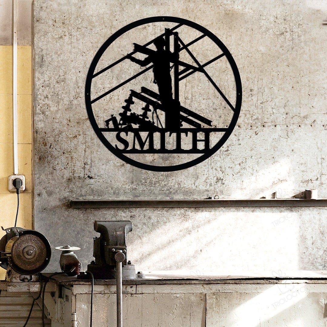Personalized Lineman metal wall, Custom Lineman last name decor, door ...