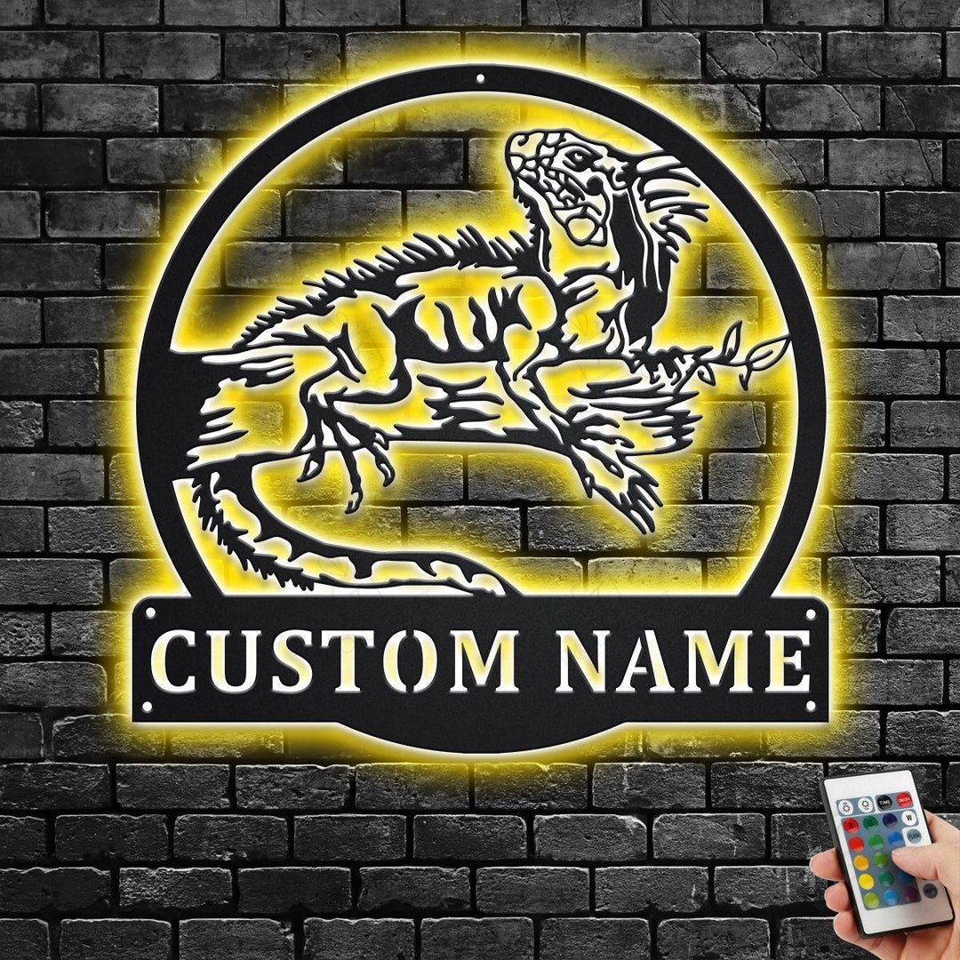 Custom Iguana Lizard Cut Metal Sign With LED Light, Personalized Iguana ...