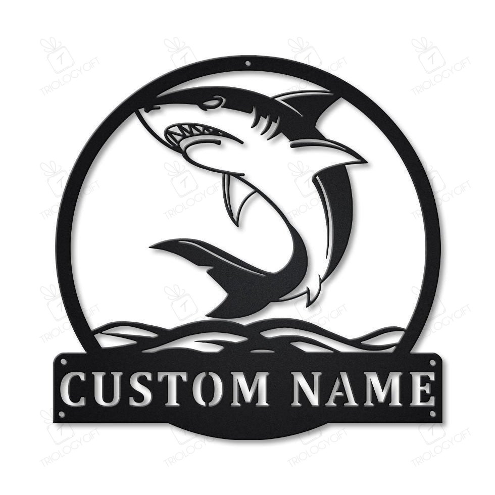Personalized Shark Monogram Metal Sign Art, Custom Shark Monogram Metal ...
