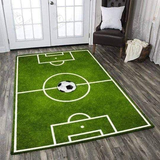 Soccer Field And Ball Rectangle Rug Carpet Washable Rugs| Rosabella ...