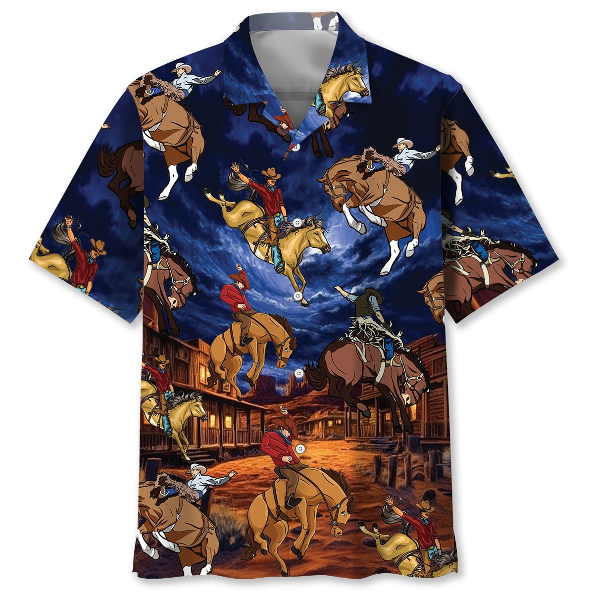 Vintage Wild West Night Cowboy Rodeo Show Hawaiian Shirt - Adowniferta