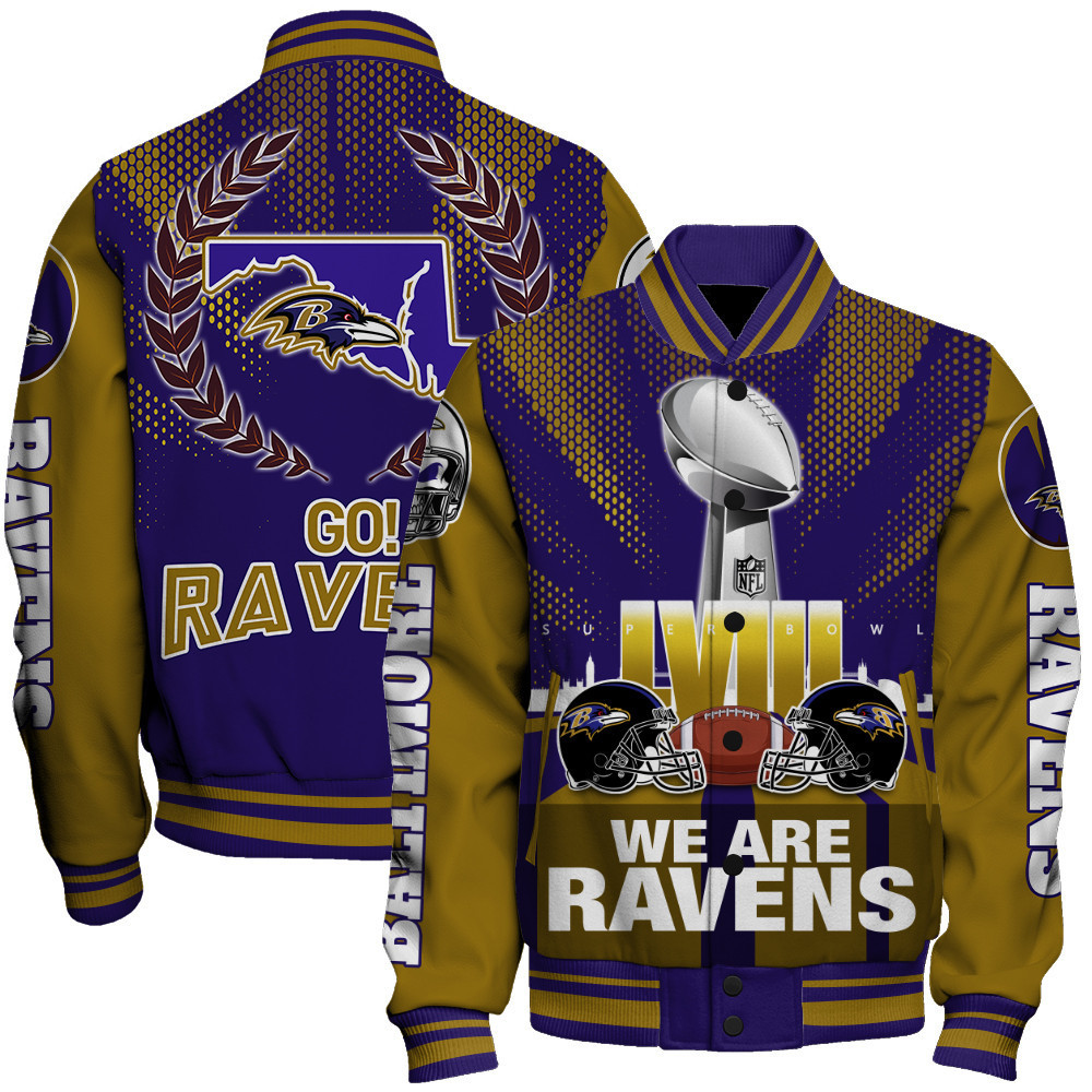 Baltimore Ravens LVIII We Are Ravens Varsity Jacket - Sports Apparel ...