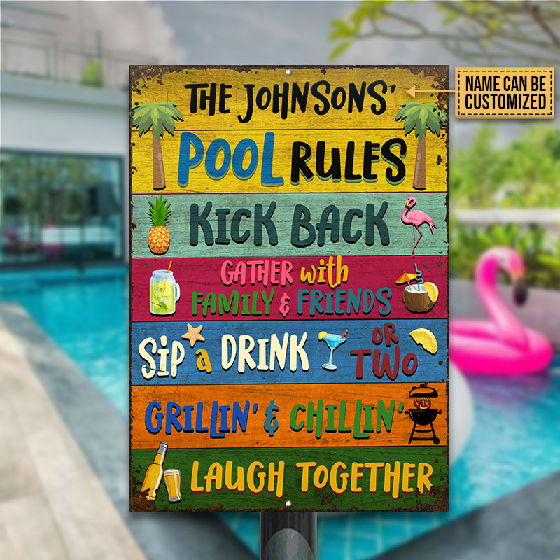 Personalized Swimming Pool Rules Kick Back Custom Metal Sign Home Decor ...