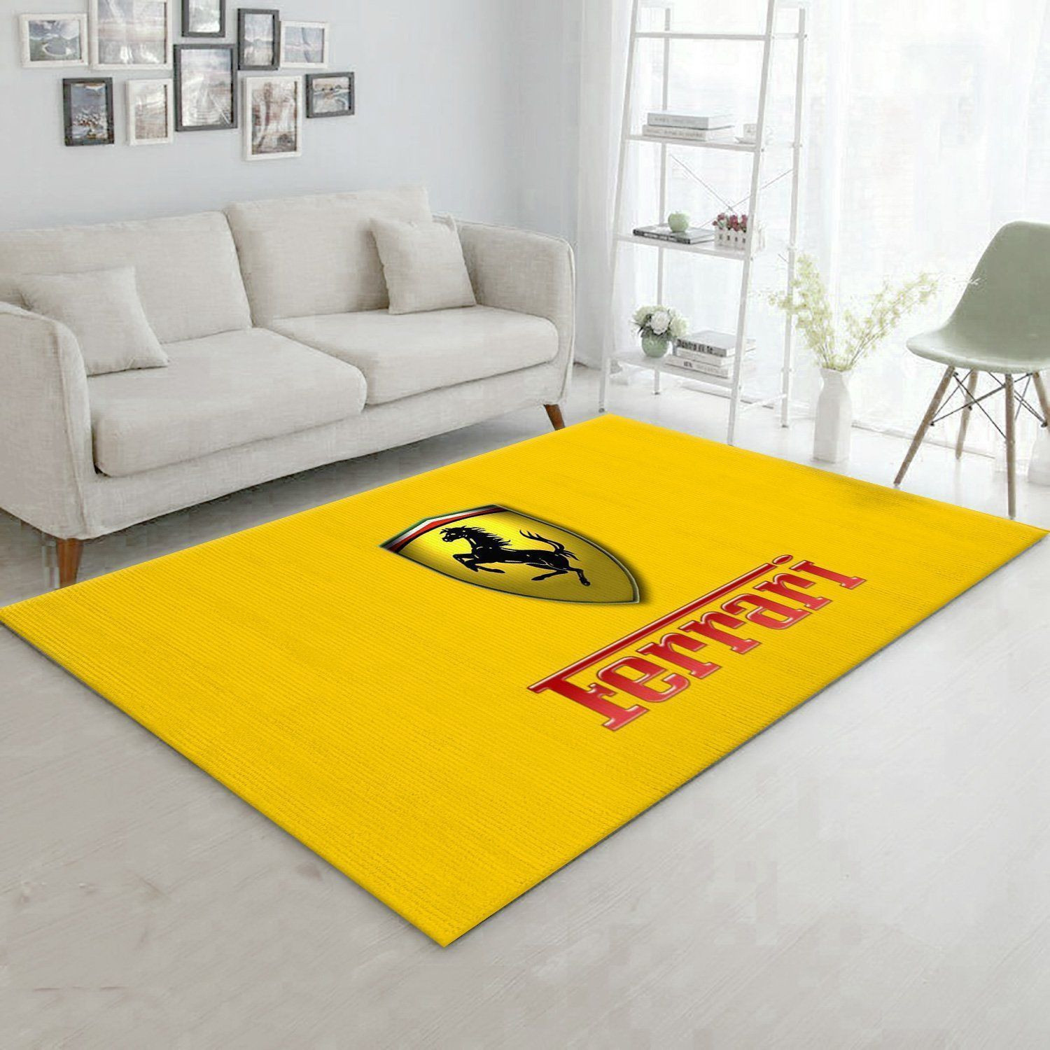 Ferrari Logo Yellow Living Room Area Rug TT637 - Fragrany