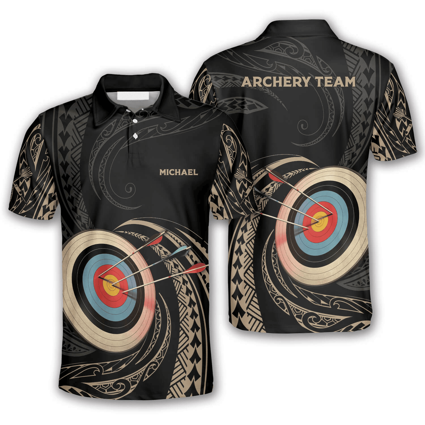3D All Over Print Archery Golden Tribal Custom Archery Shirts For Men ...