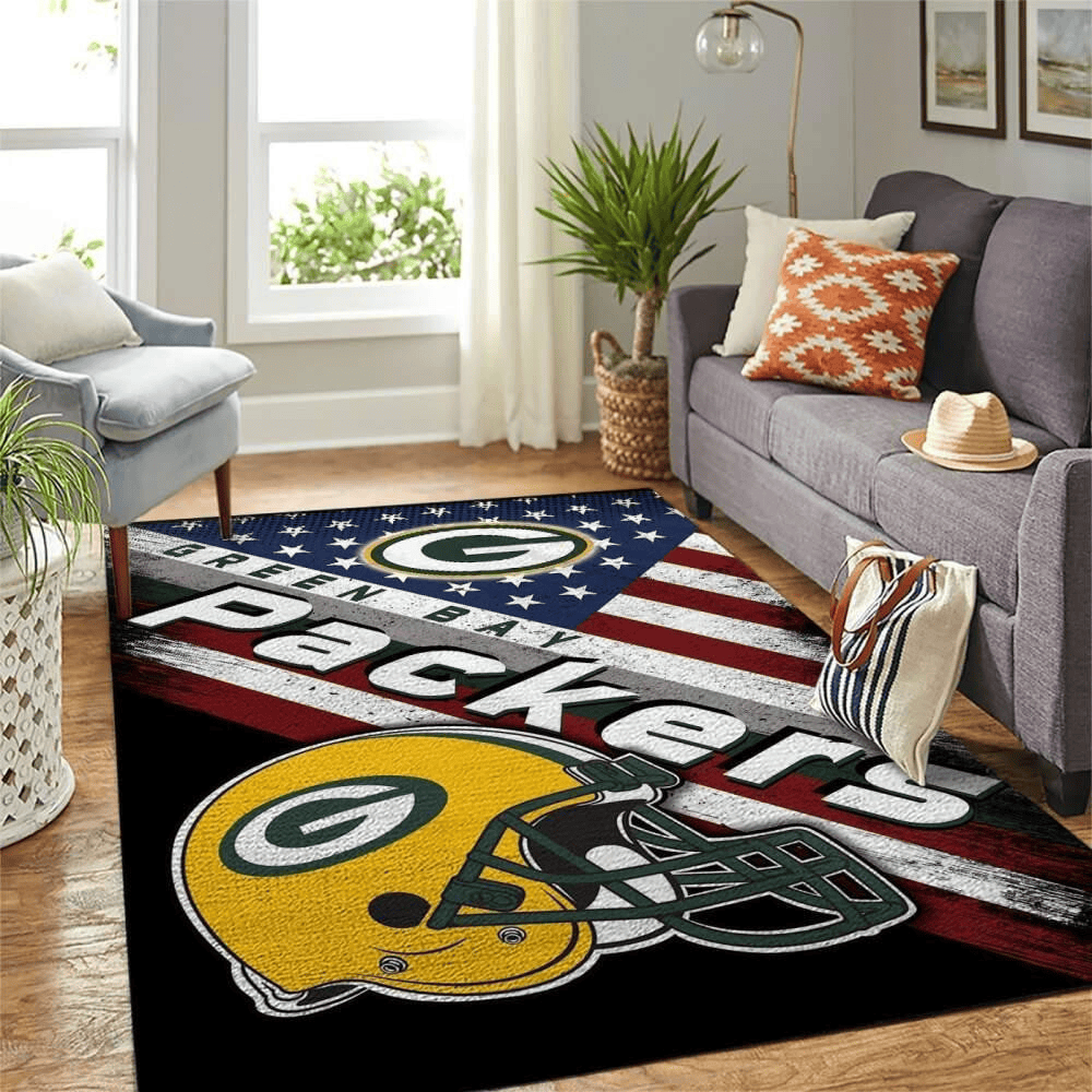 Green Bay Packers American Flag Style Living Room Rug Rectangle Carpet ...
