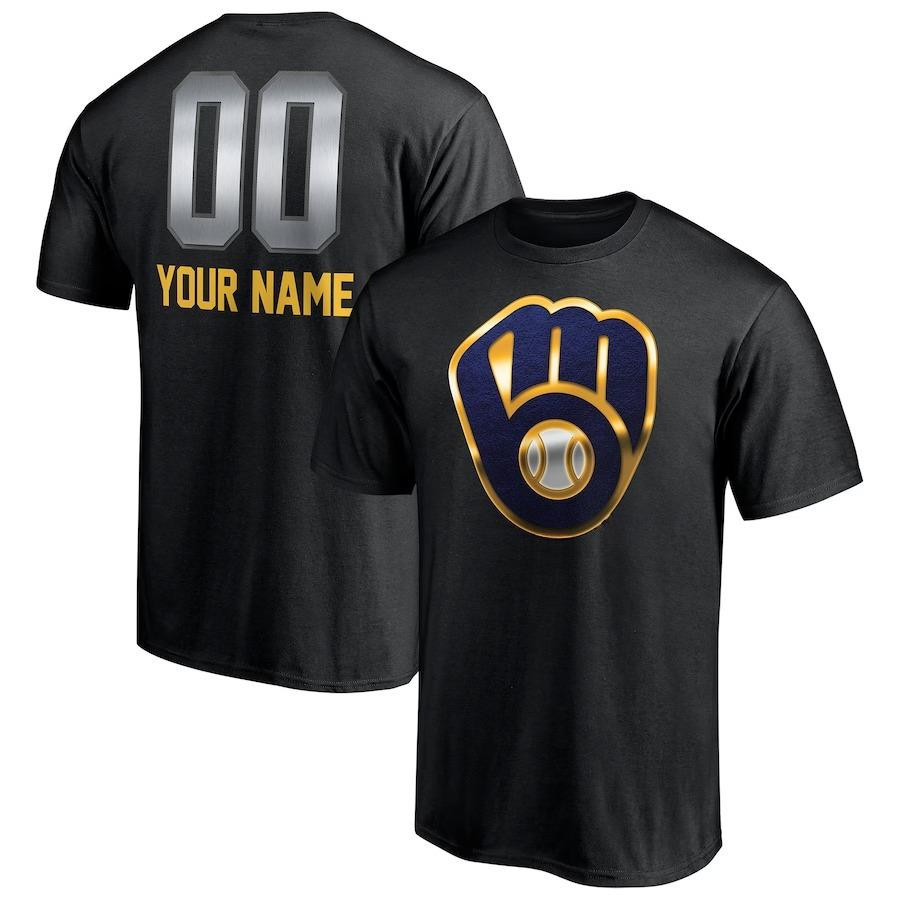 Milwaukee Brewers Custom Name & Number Midnight Mascot Logo T-Shirt ...