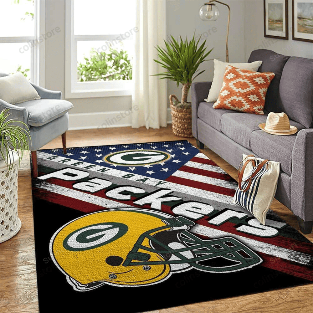 Green Bay Packers Rectangle Area Rugs Team Logo American Flag Style ...