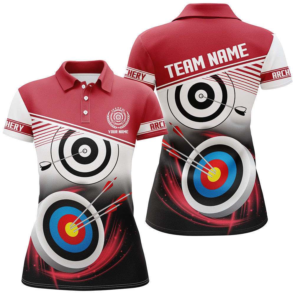 Personalized Name Archery Polo Shirts For Women Custom Red Archery 3d ...