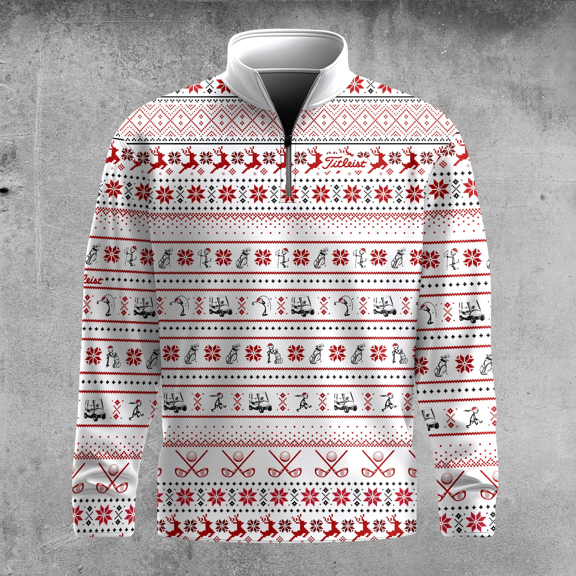 Red Ugly Pattern Stick Figure Men Quarter-zip Pullover - Seem Sporty
