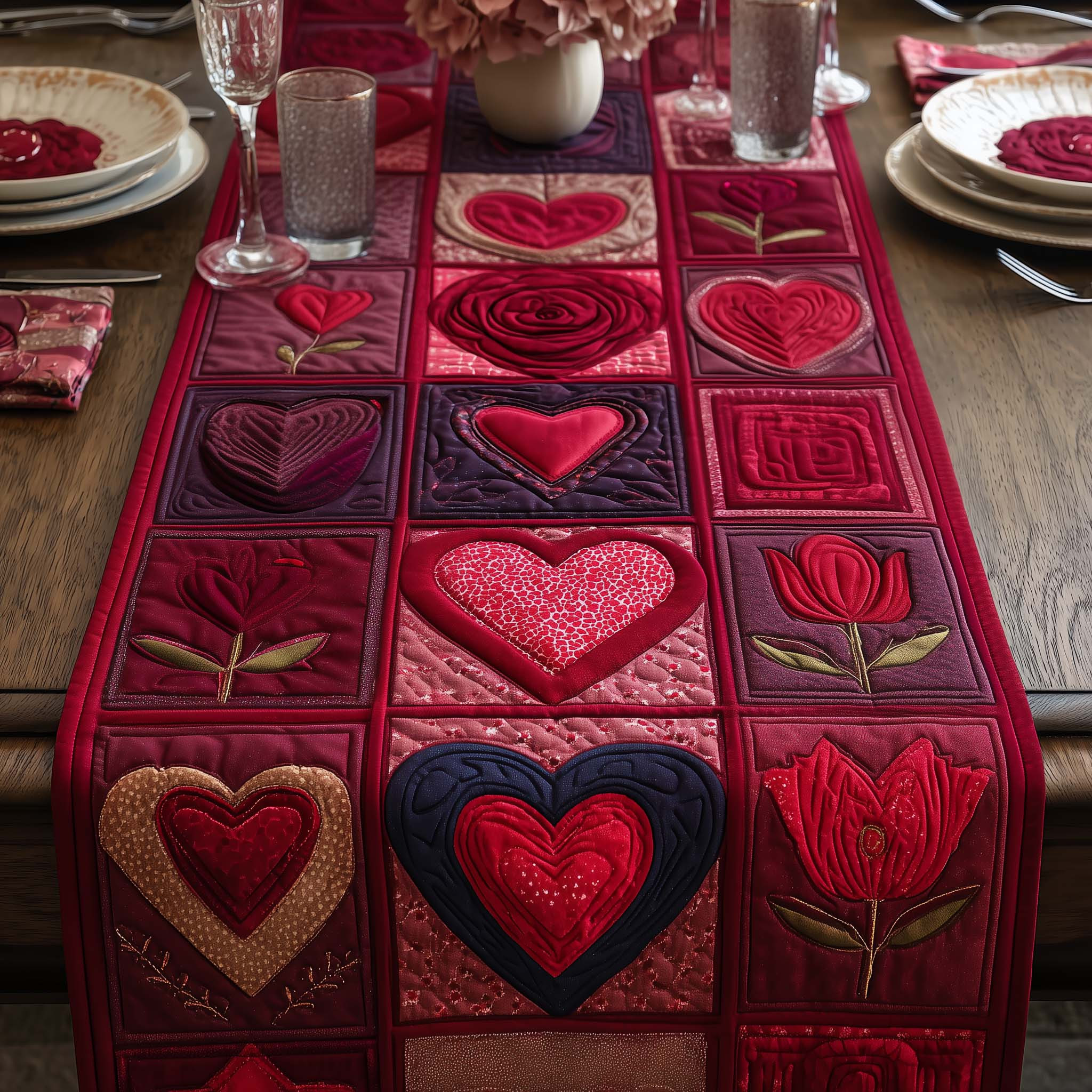 Bubble Heart Quilted Table Runner Table Centerpieces Unique Presents ...