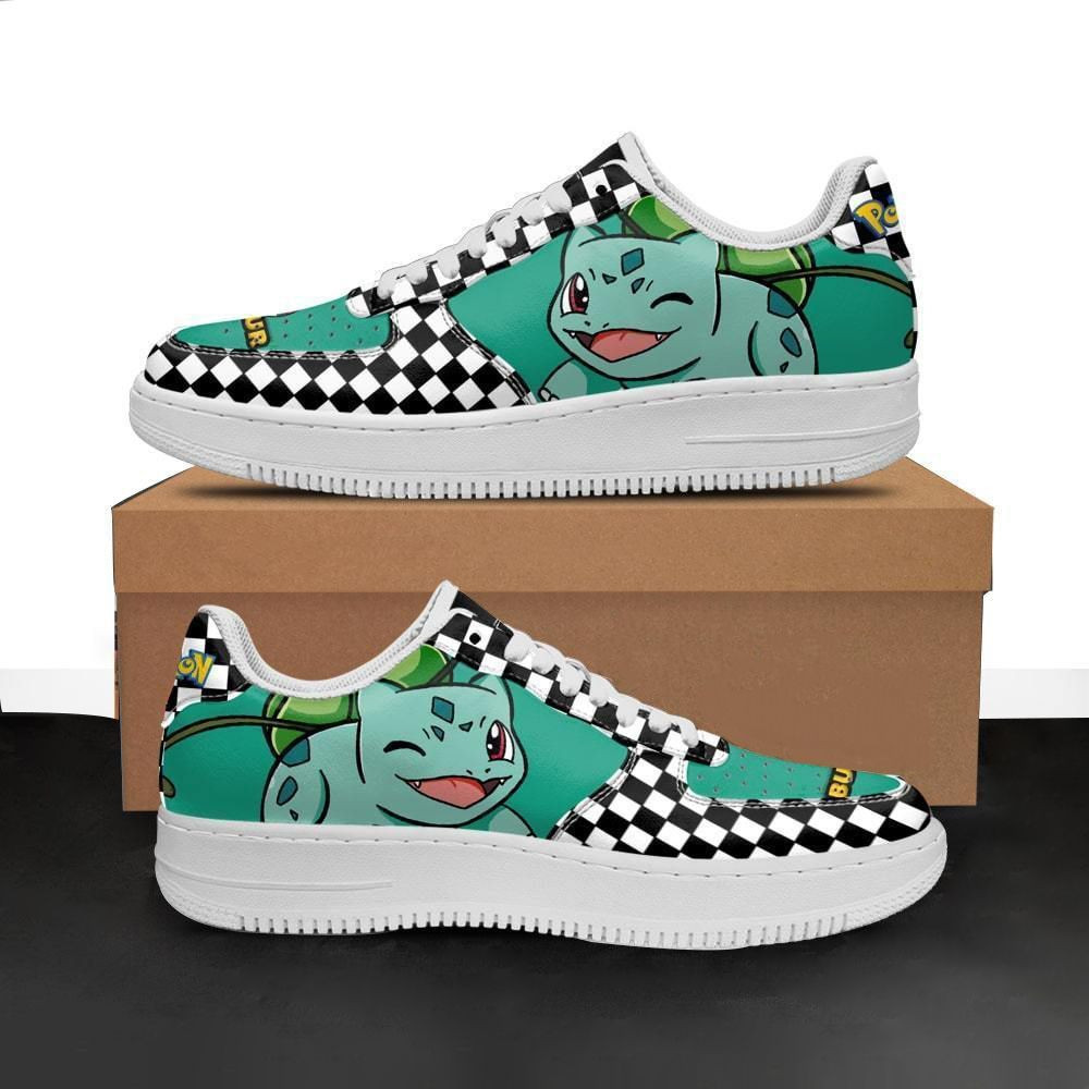 Poke Bulbasaur Sneakers Checkerboard Custom Pokemon Shoes Air Sneakers ...
