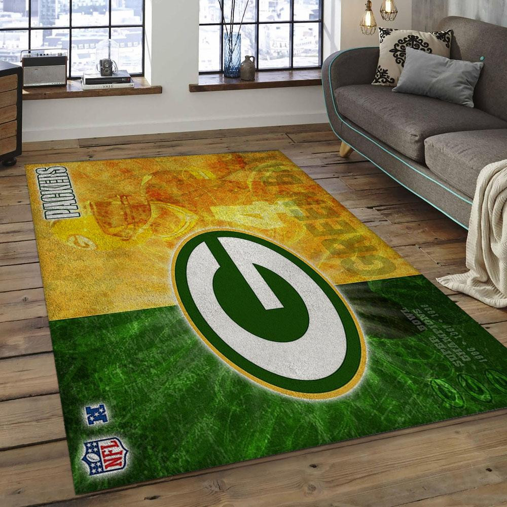 NFL Green Bay Packers Football Team Logo Rectangle Area Rug GBP39 ...