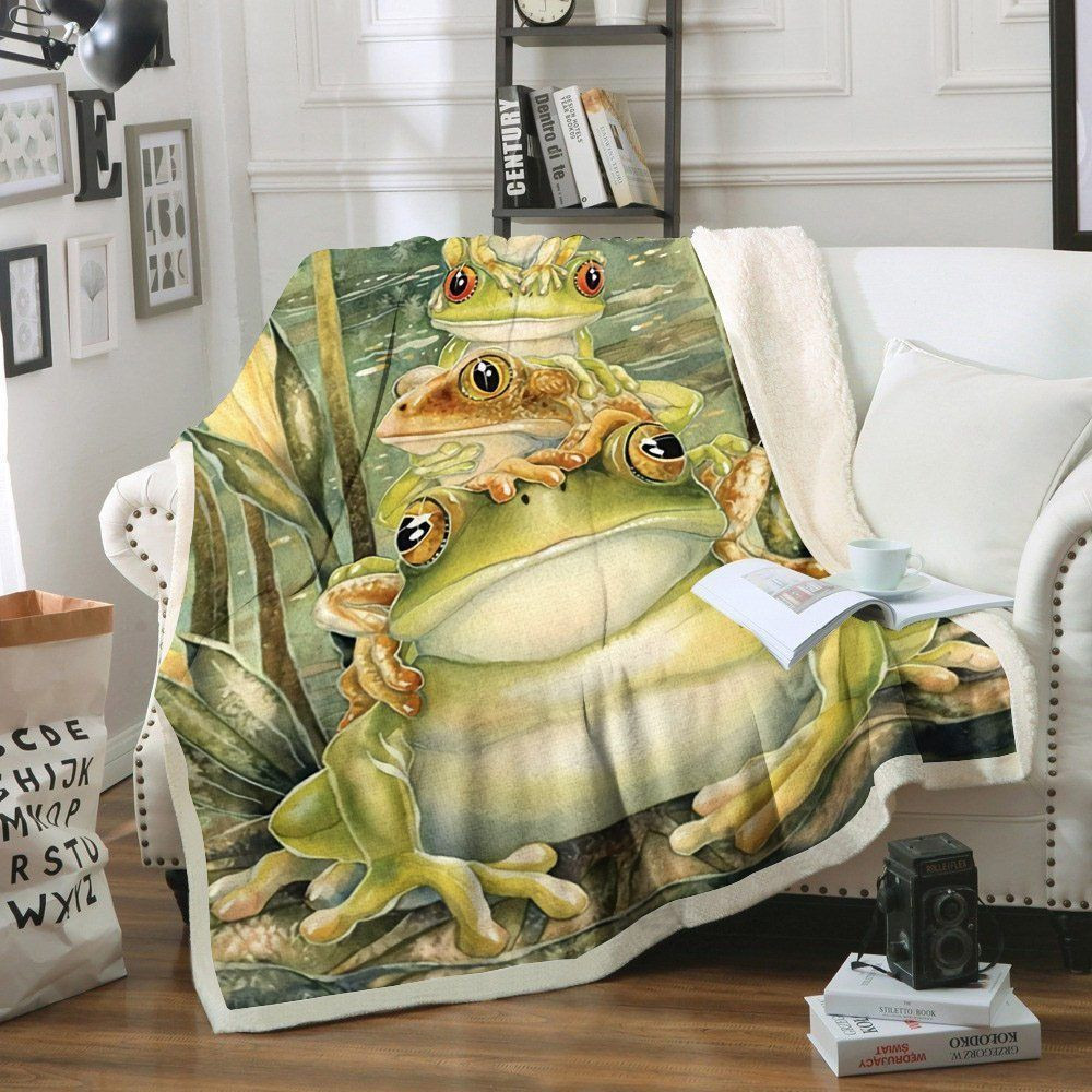 Frog Family Sherpa Fleece Blanket - LUXDESIGNI