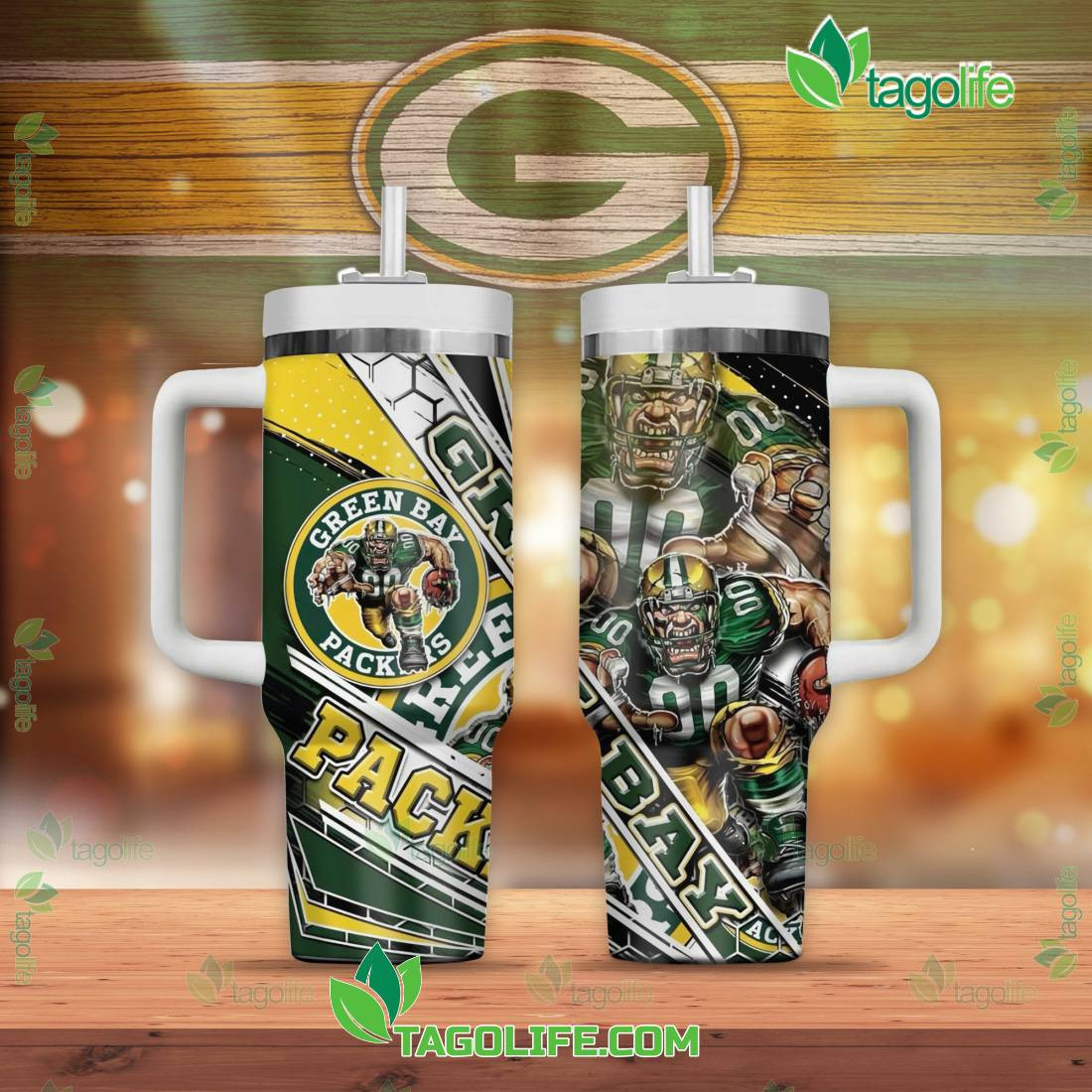 Green Bay Packers NFL Custom Stanley Quencher 40oz Stainless Steel ...