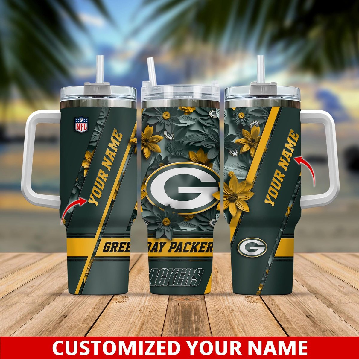 Green Bay Packers NFL Custom Stanley Quencher 40oz Stainless Steel ...