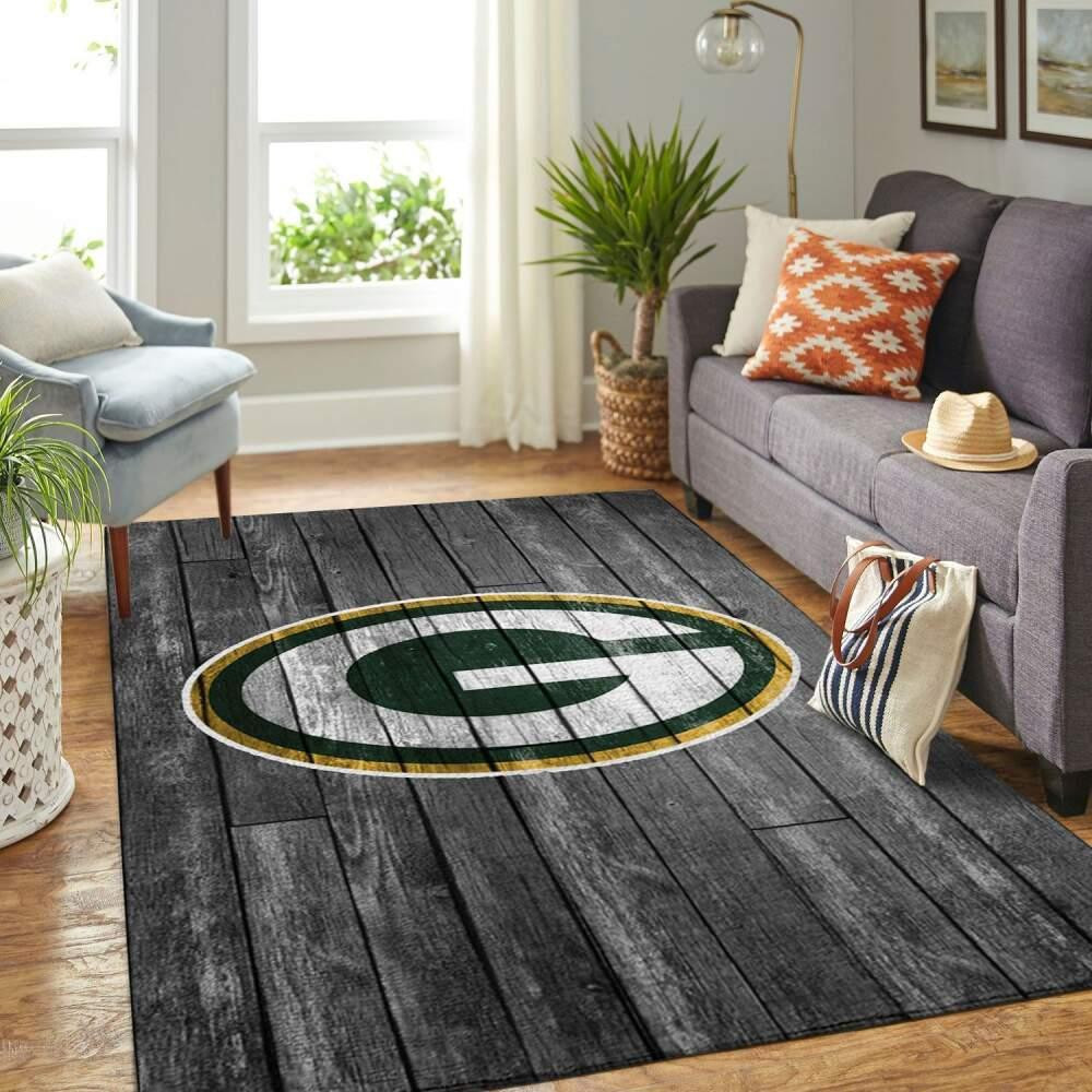 Green Bay Packers Nfl Living Room Gray Wooden Home Rug Regtangle Carpet ...