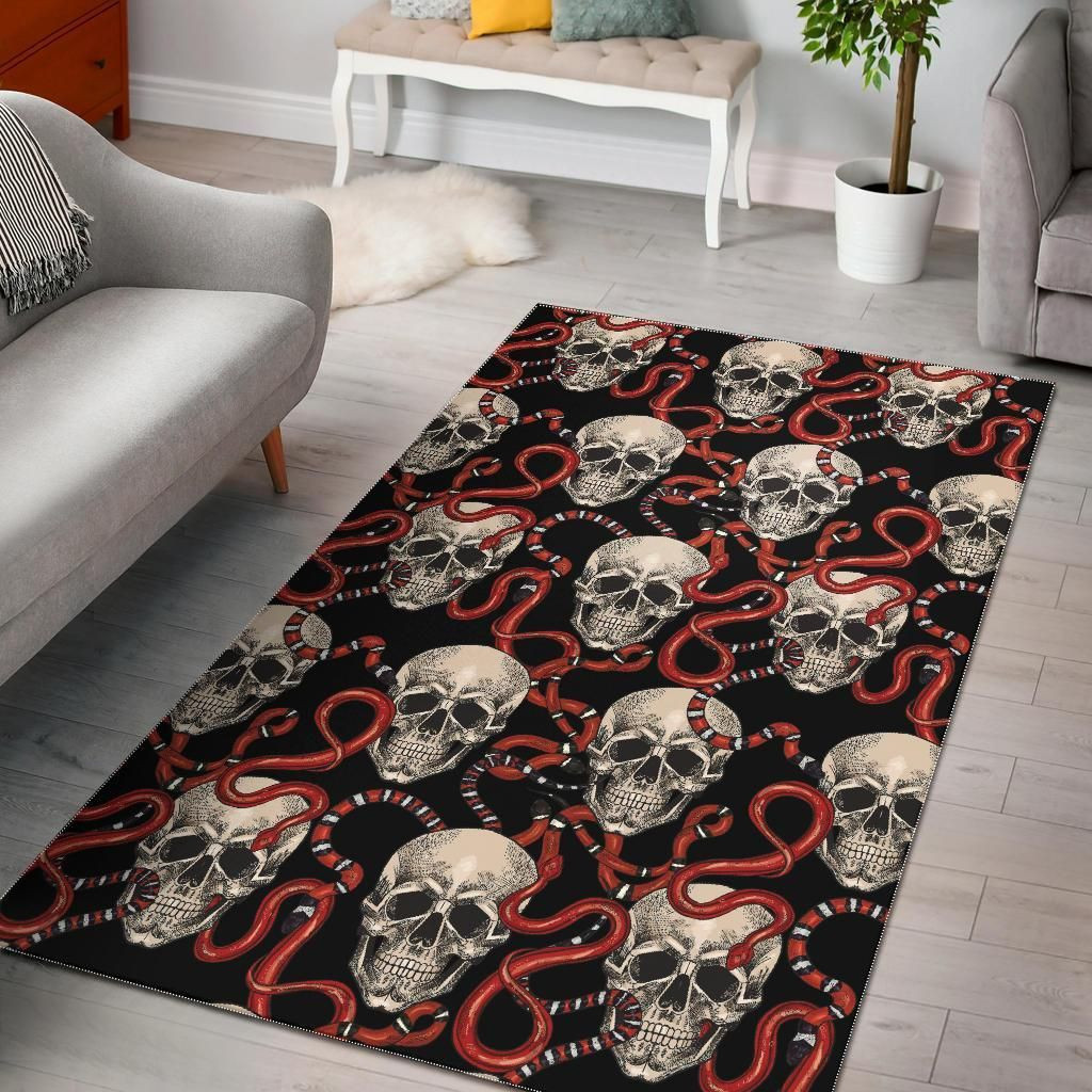 Red Snake Skull Pattern Bold Patterns Tasteful 3D Area Rug Living Room ...