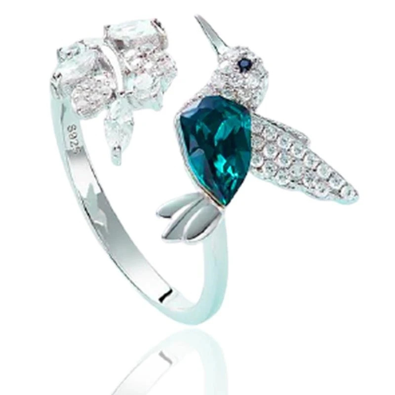 Elegant Natural Blue Stone Adjustable Hummingbird Rings for Women Glas ...