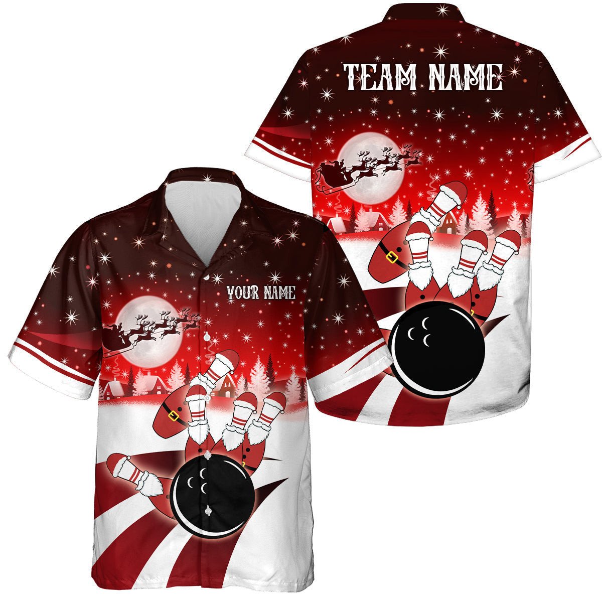 Bowling Hawaiian Shirts Custom Christmas Santa Bowling ball pins team ...