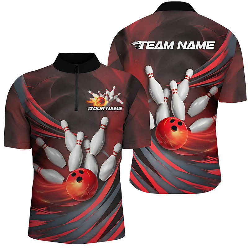Red Flame Custom Bowling Shirts For Men, Fire Bowling Team Uniform ...